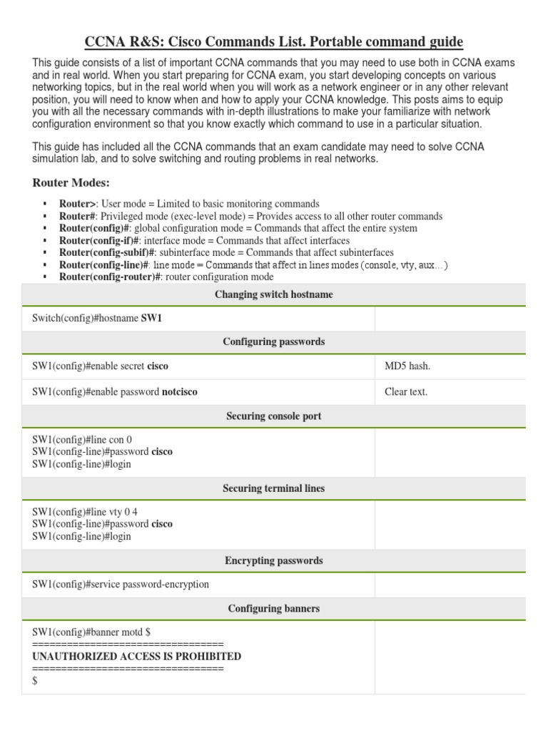 CCNA Cisco Command Guide | PDF | Ip Address | Network Layer Protocols