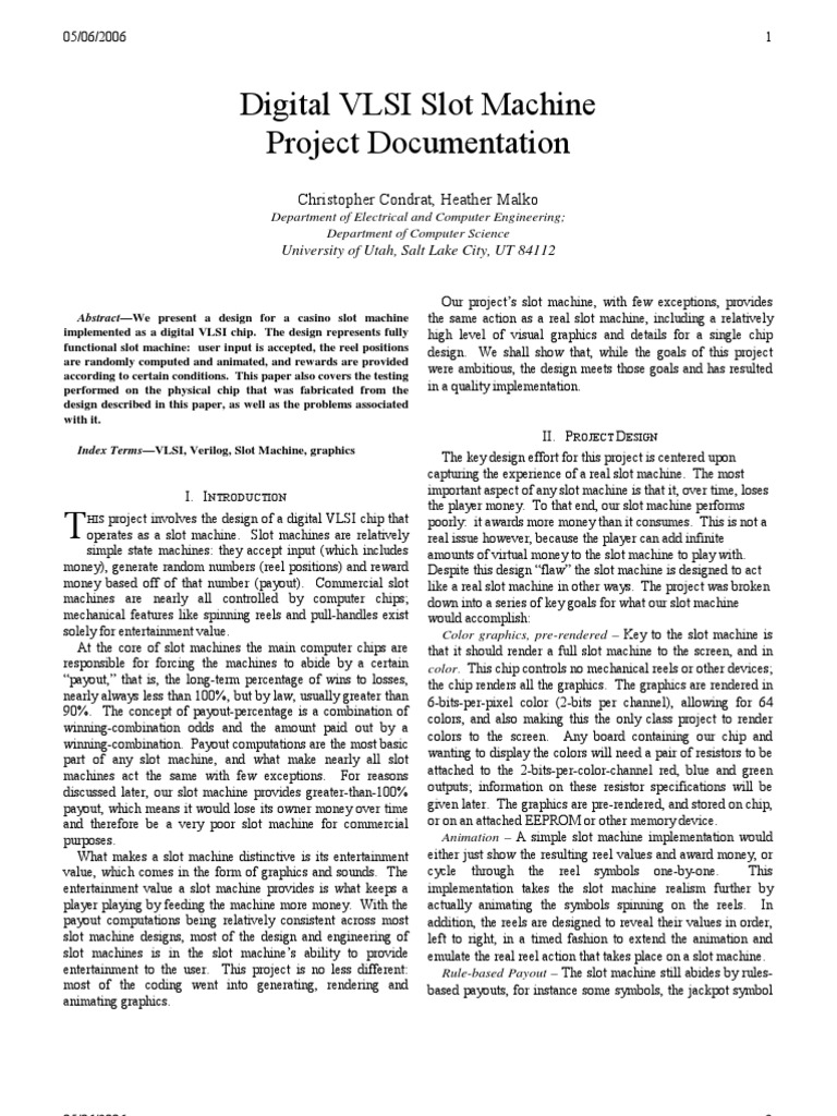 Digital VLSI Slot Machine Project Documentation: Christopher Condrat ...
