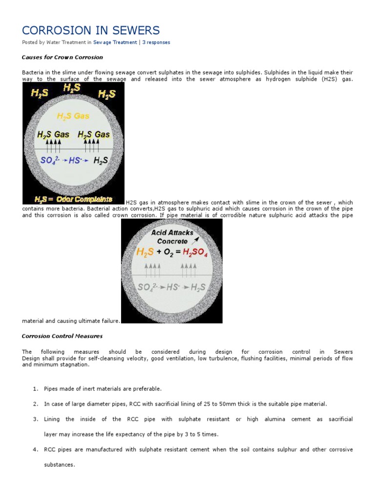 Crown Corrosion in Sewers: Causes & Control | PDF