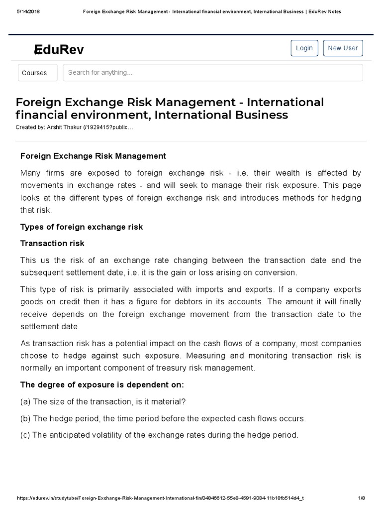 Foreign Exchange Risk Management - International Financial Environment ...