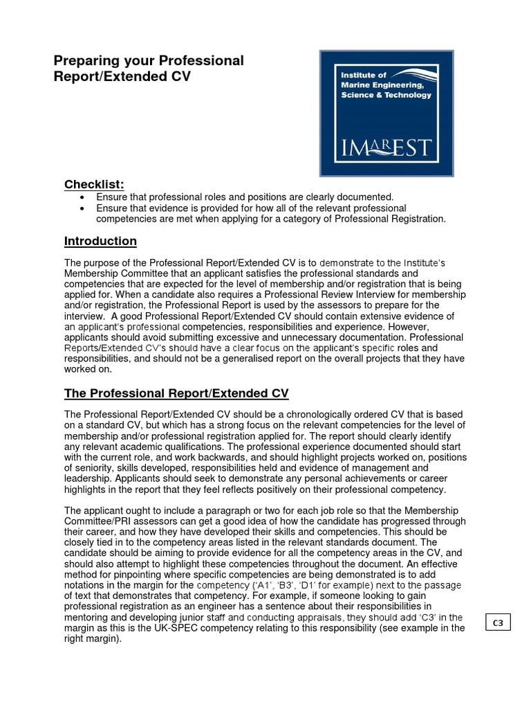 Professional Report/CV Guide for Registration | PDF | Behavior ...
