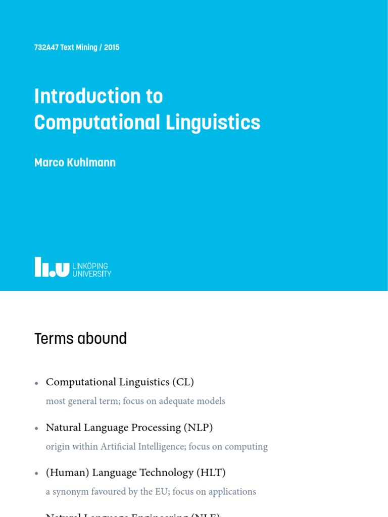 Introduction To Computational Linguistics: Marco Kuhlmann | PDF ...