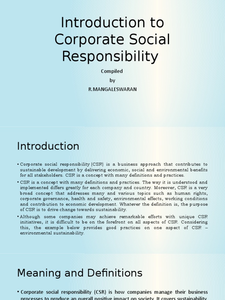 Introduction To Corporate Social Responsibility by Dr.R.MANGALESWARAN ...