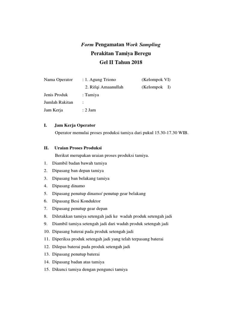 (R5) Form Work Sampling WS - Revisi | PDF