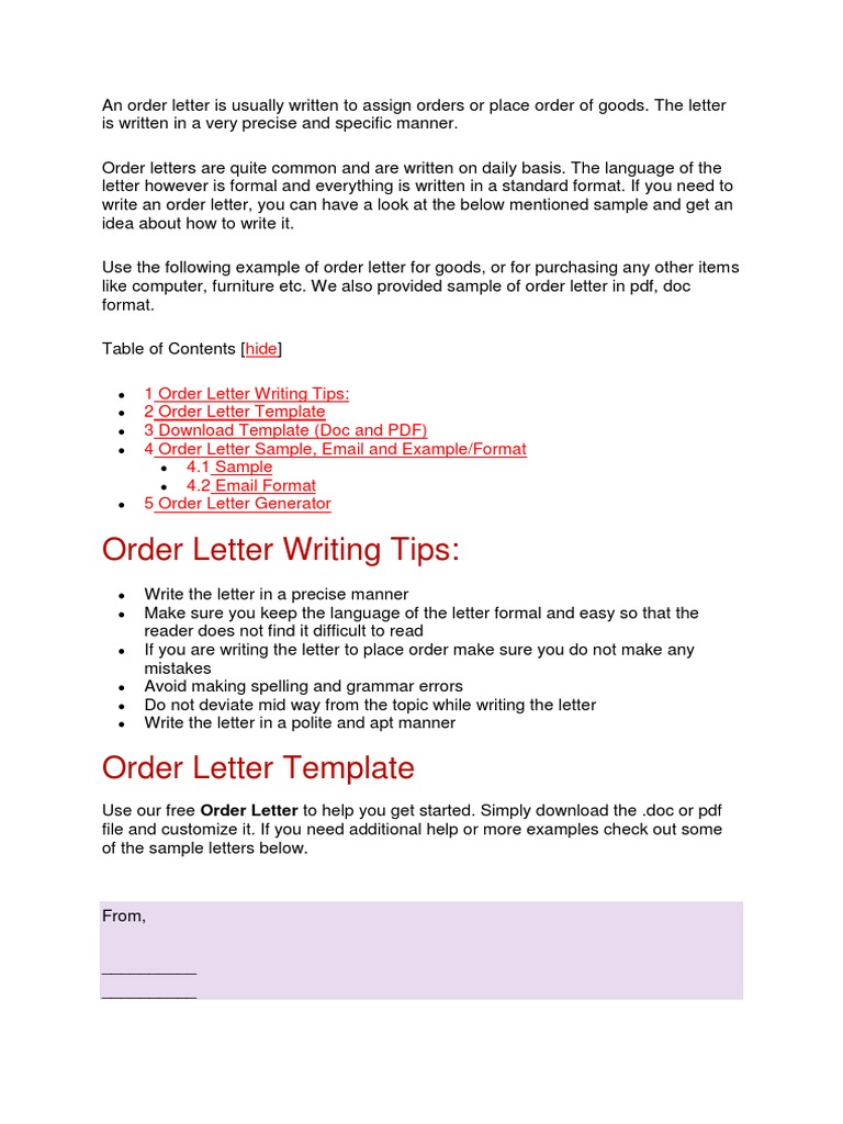 Order Letter | PDF | Prices | Cheque