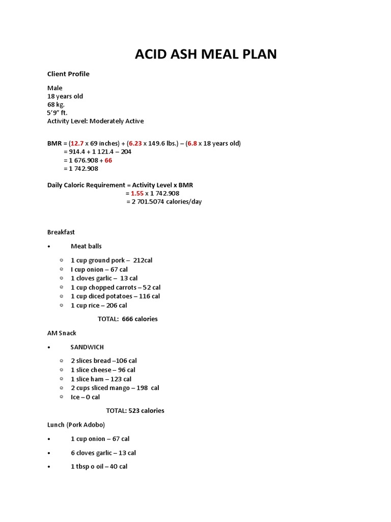 Acid Ash Meal Plan | PDF