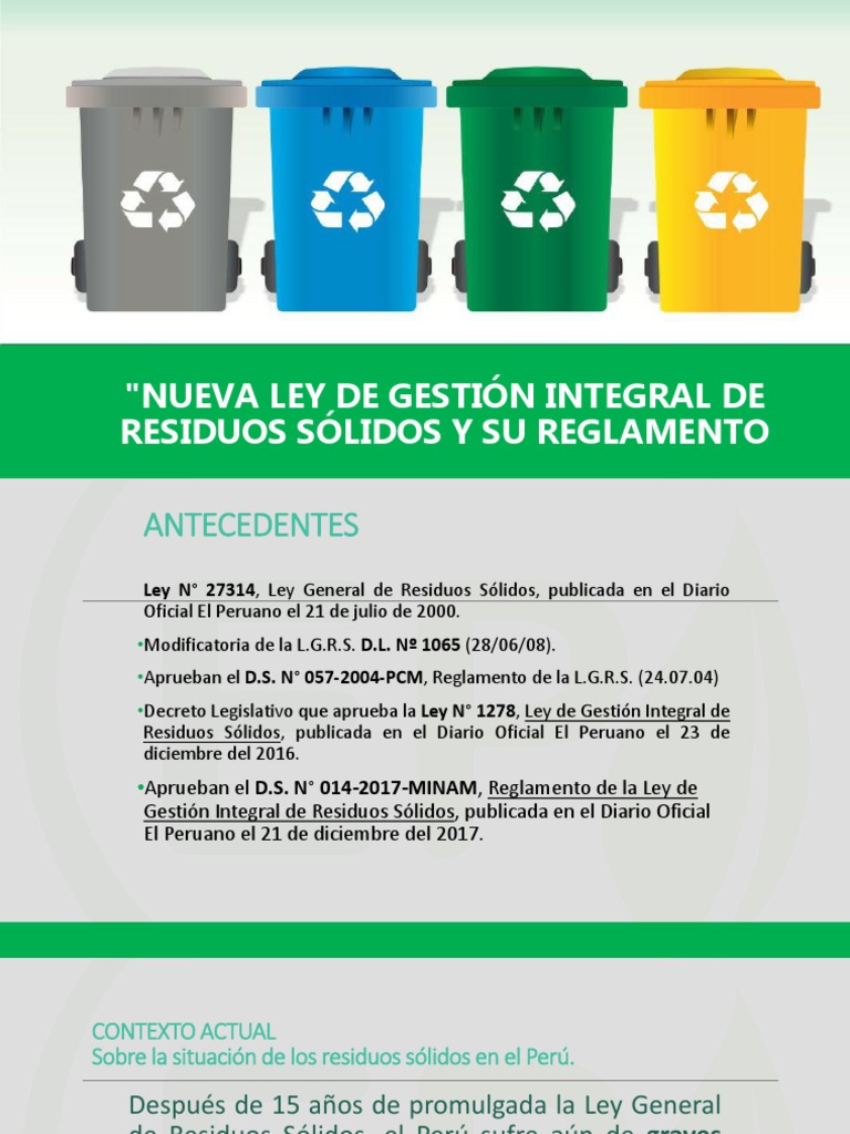Nueva Ley de Gestión Integral de Residuos Sólidos y Su Reglamento | PDF | Gestión de residuos ...
