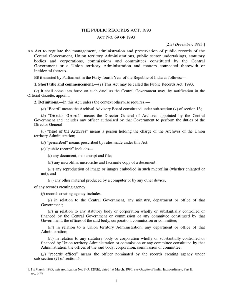 The Public Records Act, 1993 | PDF | Records Management | Microform
