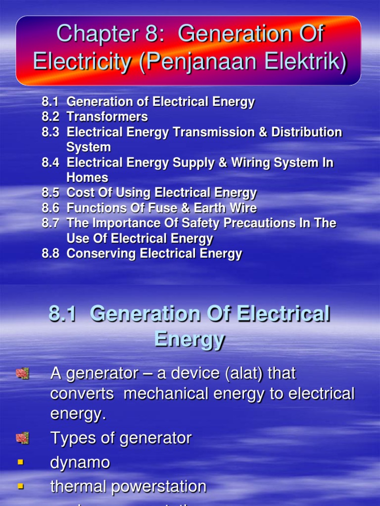 Chapter 8 Generation Of Electricity Penjanaan Elektrik Pdf