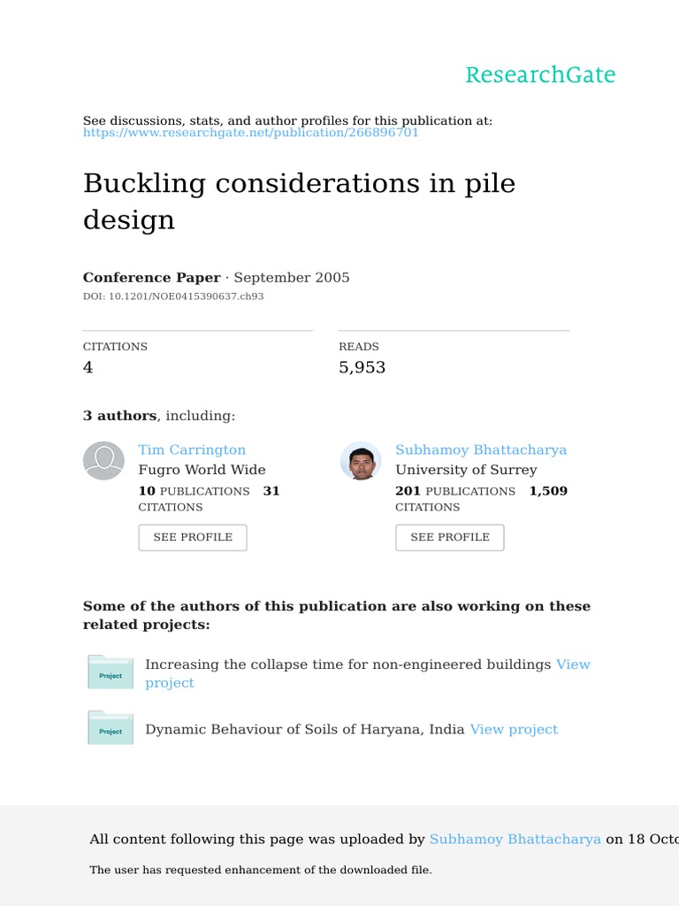 Buckling Consideration in Pile Design ISFOG 2005 | PDF | Buckling | Bending