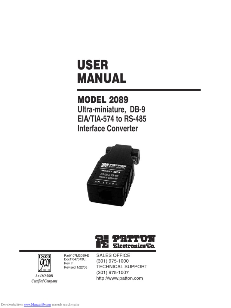 PATTON Manual RS232 To RS485 (Model 2089) | PDF | Network Topology ...