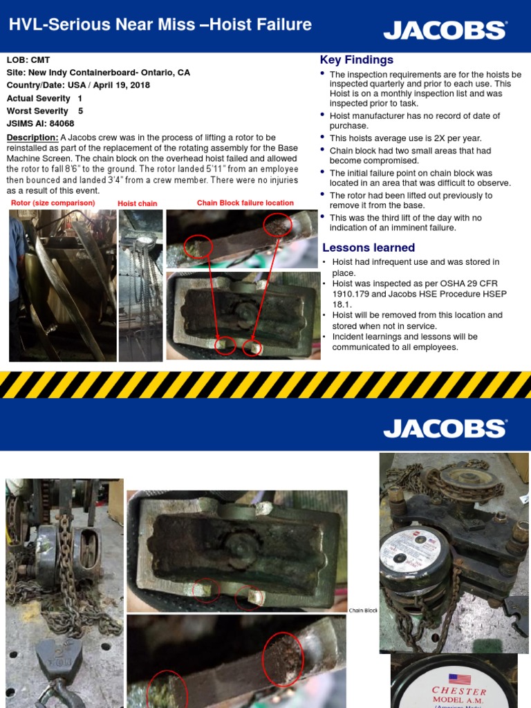 HVL-Serious Near Miss - Hoist Failure: Key Findings | PDF ...