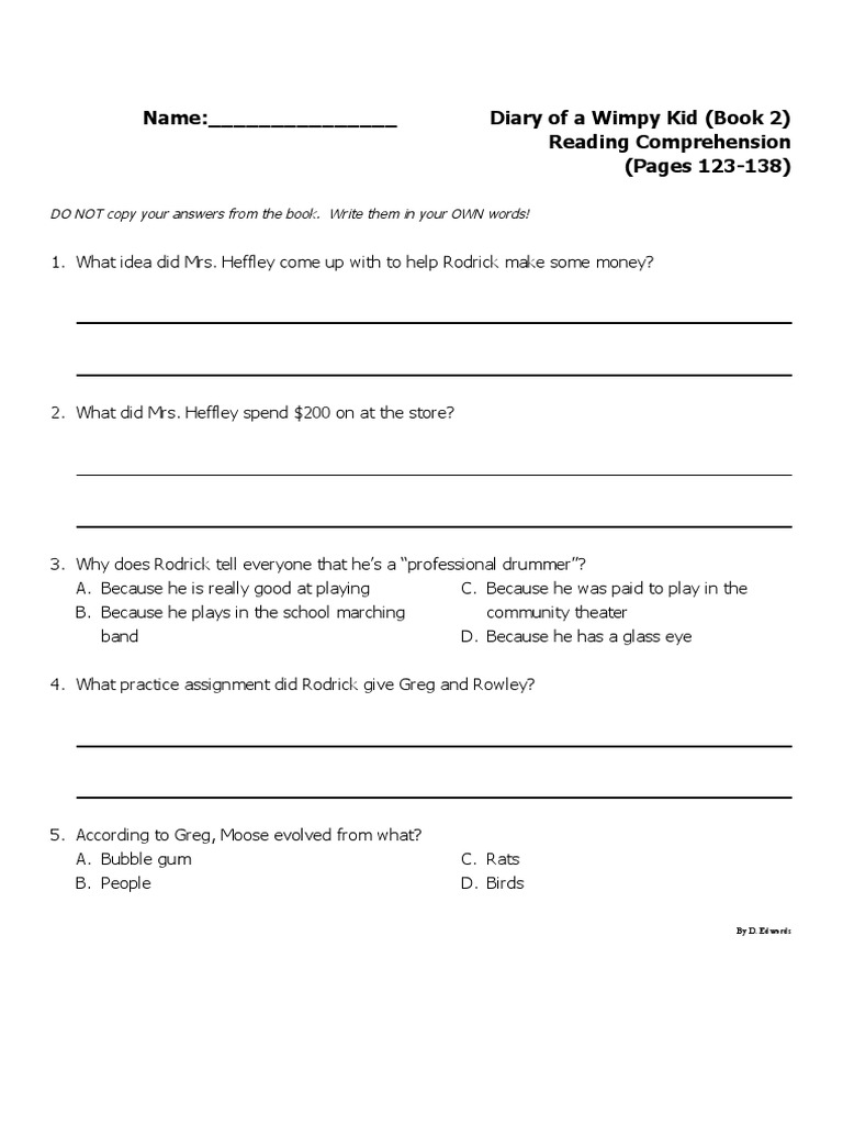 Diary of a Wimpy Kid Book 2 Quiz | PDF | Diary | Children's Novels