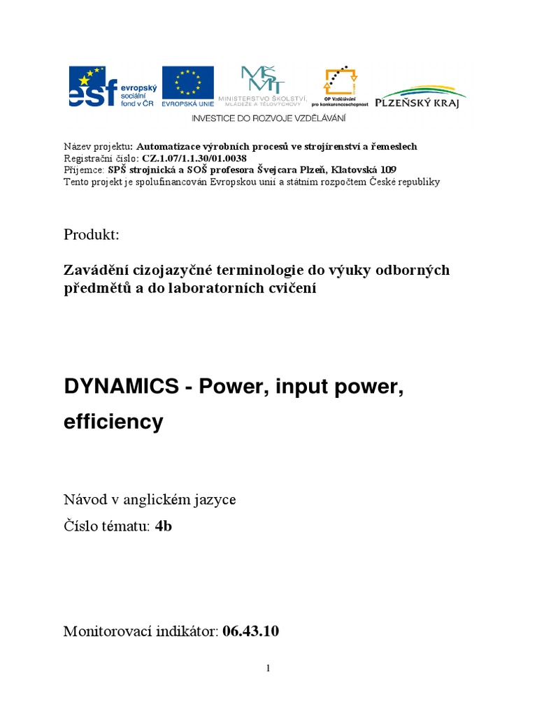 DYNAMICS - Power, Input Power, Efficiency: Produkt | PDF | Engines ...