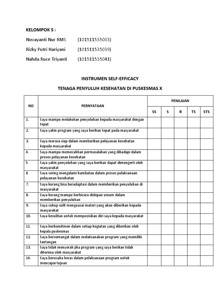 Instrumen Self-Efficacy Tenaga Kesehatan | PDF