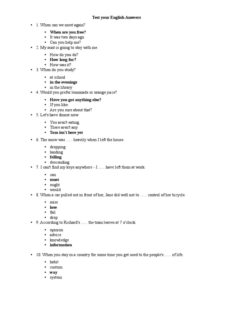 Cambridge Test Your English Answers PDF | PDF