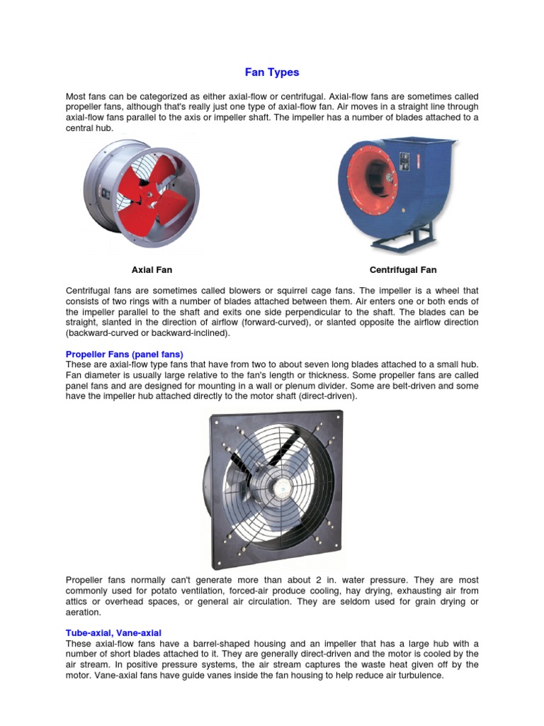 Fan Types | PDF | Electromechanical Engineering | Heat Transfer