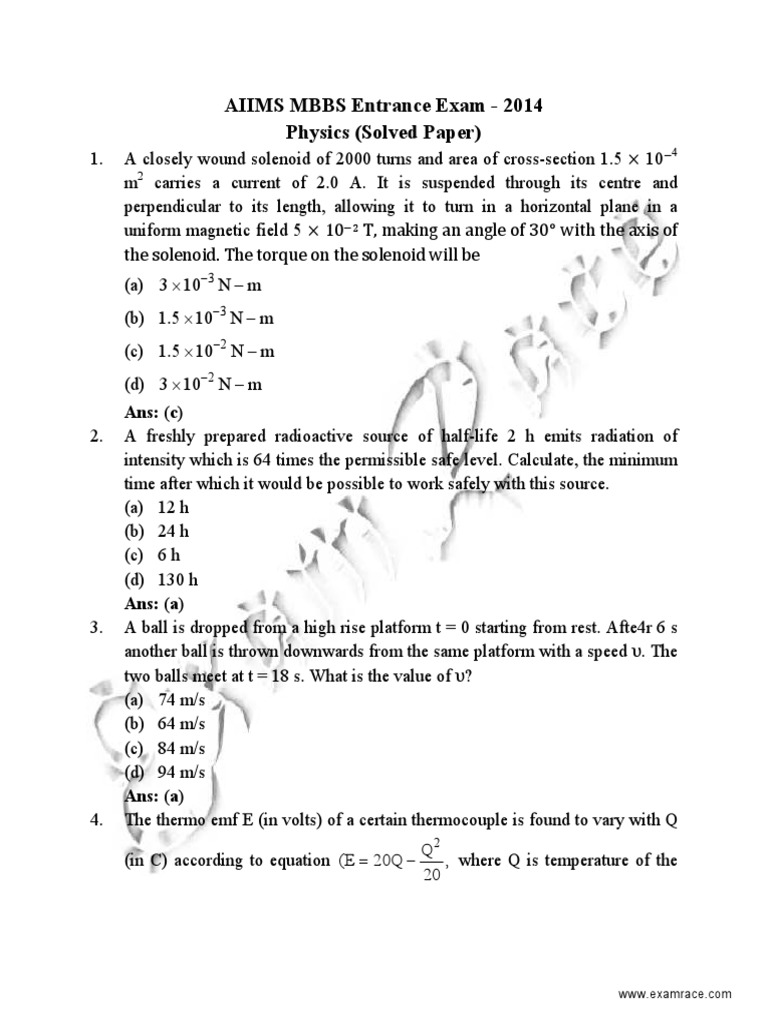 AIIMS Solved Paper 2014 | PDF | Electron | Mass