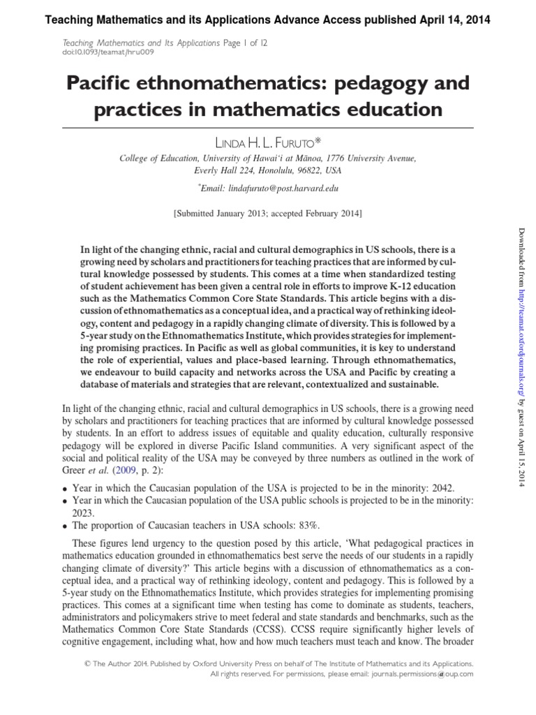 Journal 3TMA Pacific Ethnomathematics Pedagogy and Practices in ...