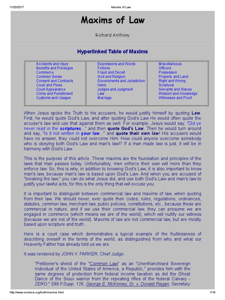 Maxims of Law | PDF | Wife | Crime & Violence