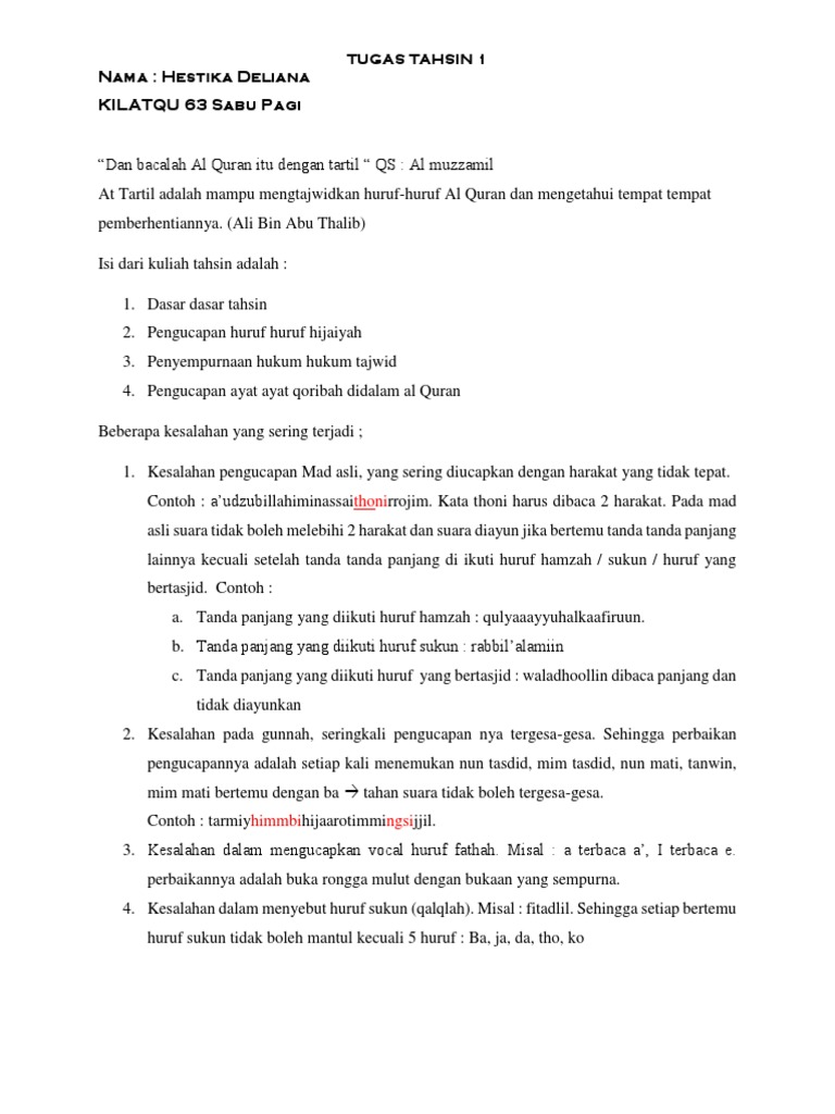 Tugas Tahsin 1 | PDF