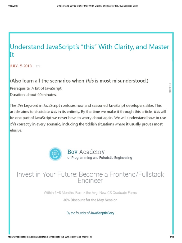 Understand JavaScript's "This" With Clarity, and Master It - JavaScript ...