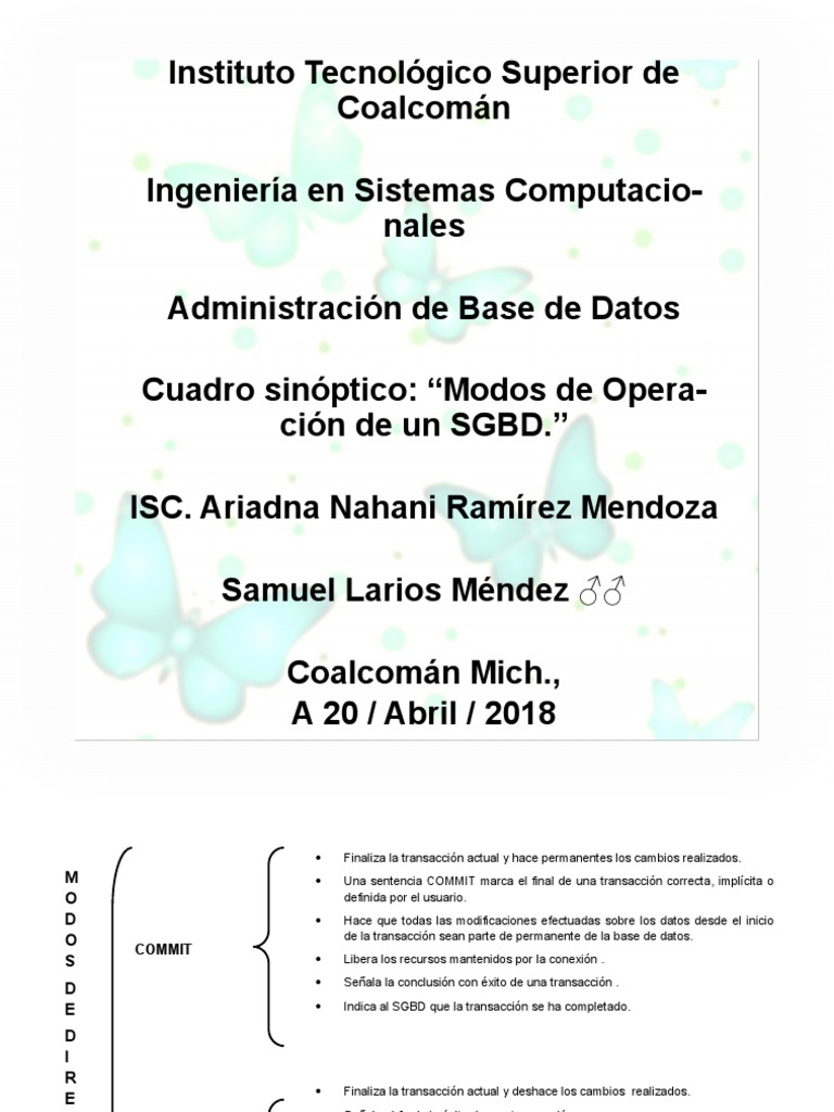 Modos de Operacion de Un SGBD. Sam Mendes | PDF | Apoyo | Bases de datos