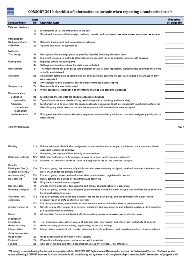 CONSORT 2010 Checklist.doc | Randomized Controlled Trial | Effect Size