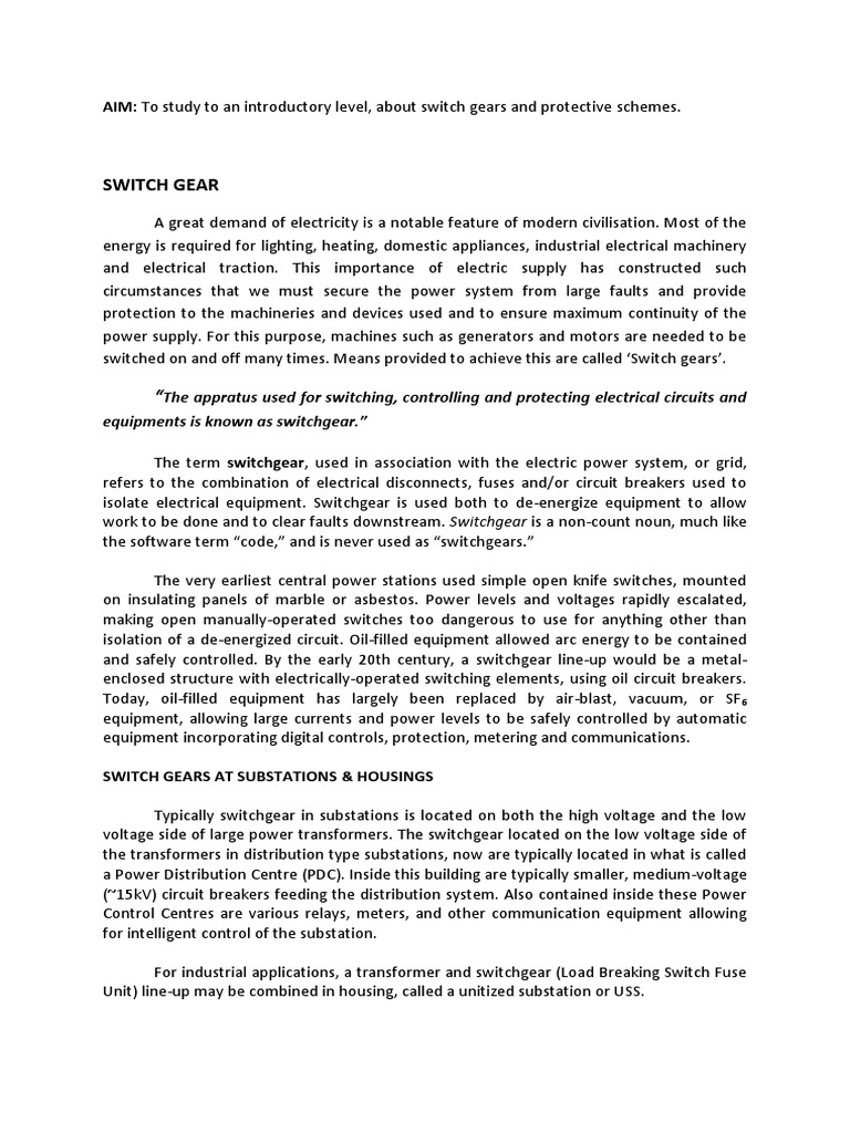 Introduction to Switchgear and Protection | PDF | Electrical Substation ...