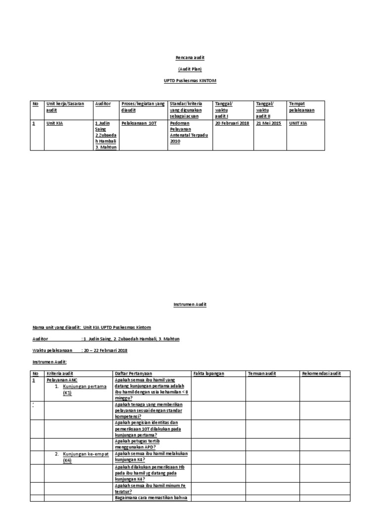 Contoh Instrumen Audit Internal 1 | PDF