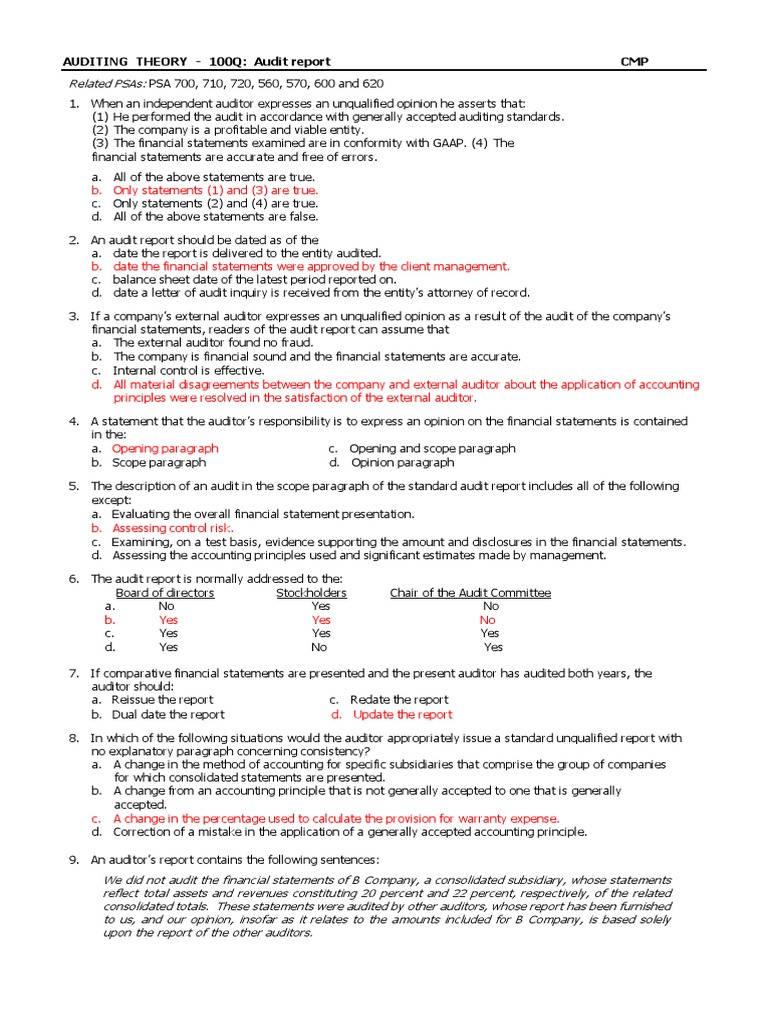 Auditing Theory - 100Q: Audit Report CMP | PDF | Auditor's Report ...