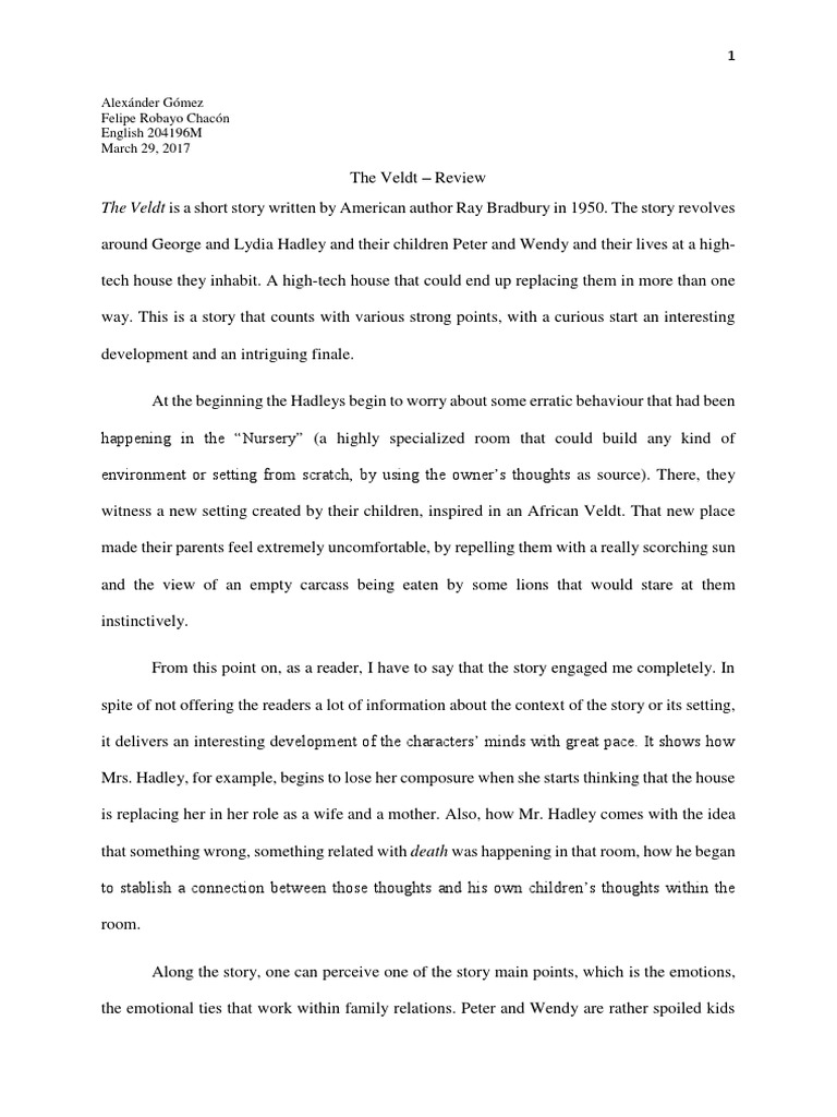 The Veldt Is A Short Story Written by American Author Ray Bradbury in ...