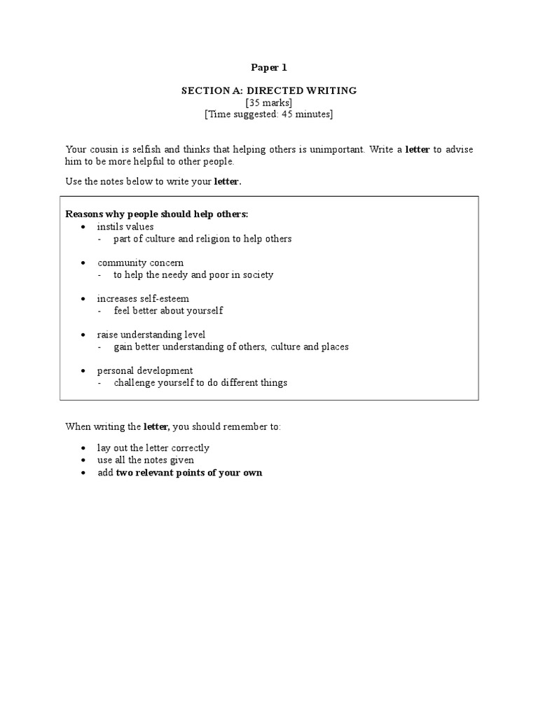 Paper 1 Section A: Directed Writing | PDF