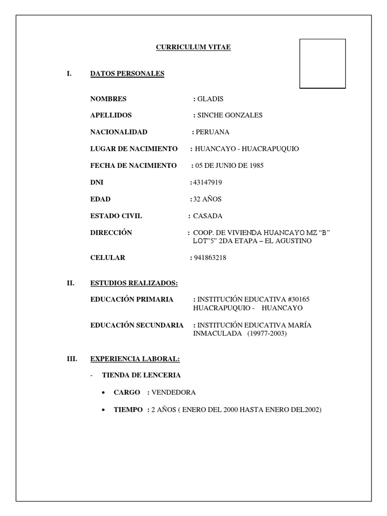 Curriculum Vitae Tia Gladys | PDF