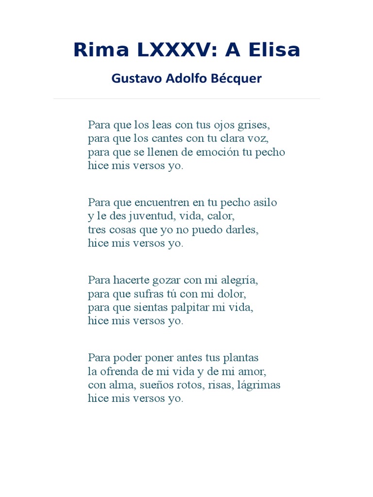 Rima LXXXV: A Elisa: Gustavo Adolfo Bécquer | PDF