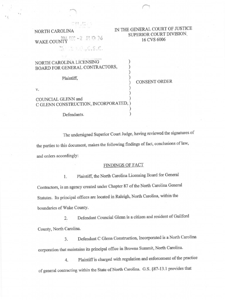 C. Glenn Construction Court Order | PDF