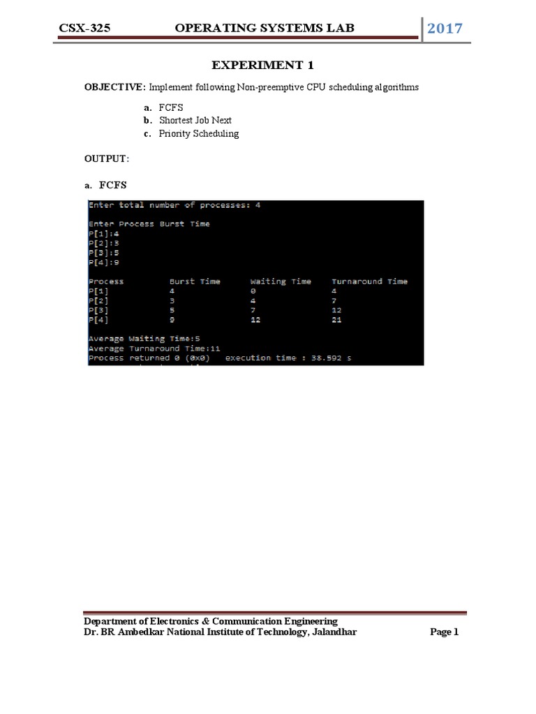 Csx-325 Operating Systems Lab: A. Fcfs | PDF | Scheduling (Computing) | System Software