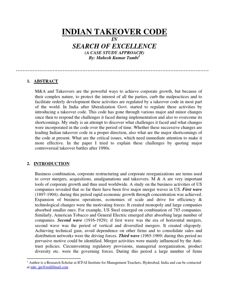 Takeover Code.pdf | Takeover | Mergers And Acquisitions