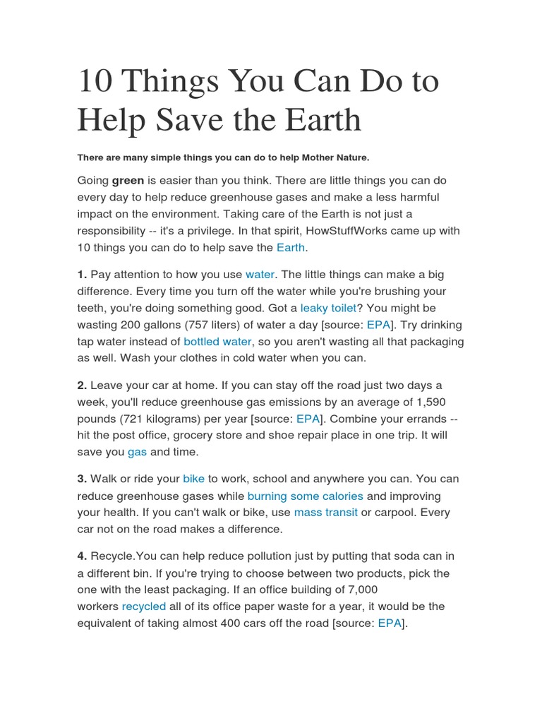 10 Things You Can Do To Help Save The Earth | PDF | Compact Fluorescent ...