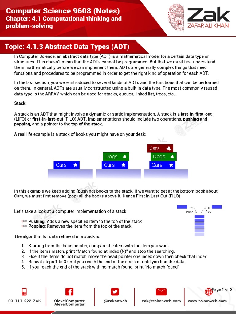 Topic: 4.1.3 Abstract Data Types (ADT) : Chapter: 4.1 Computational Thinking and Problem-Solving ...