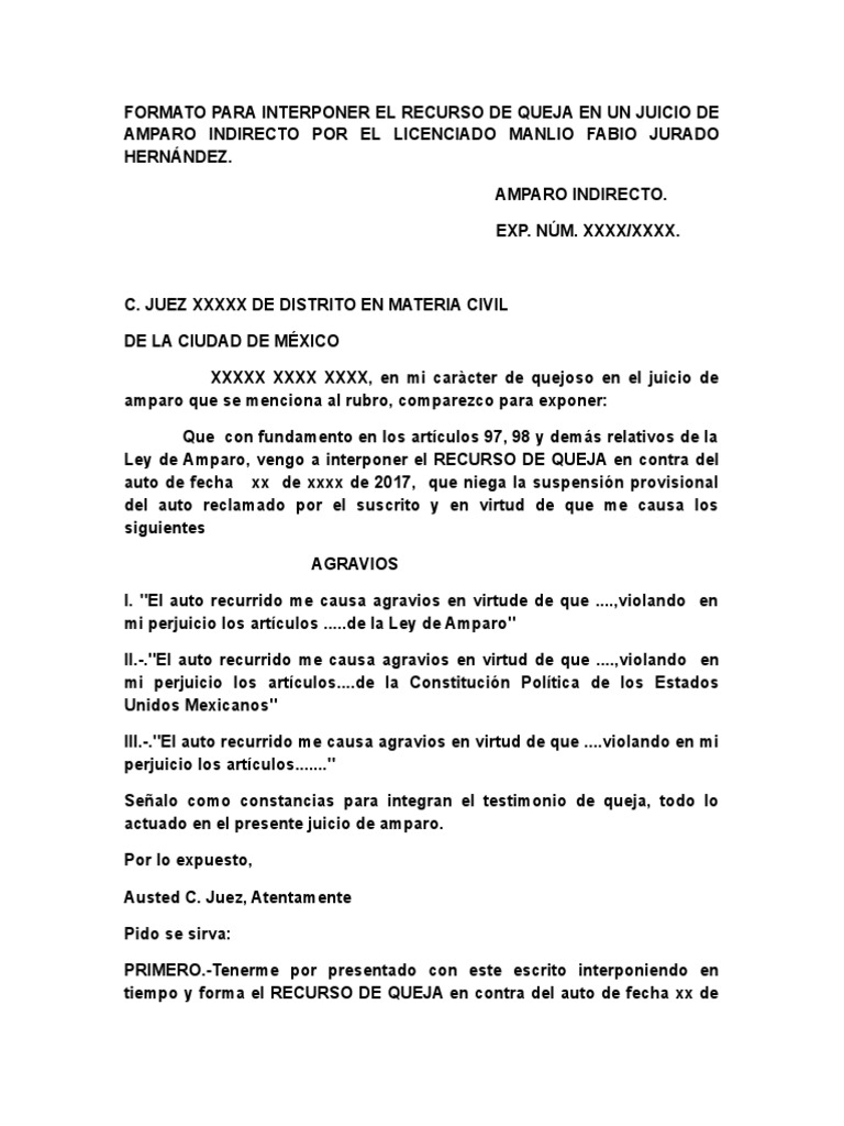 Formato Recurso de Queja