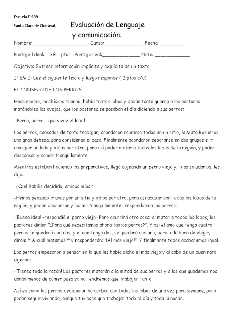 Prueba Comprensión de Lectura | PDF | Lobo gris | Perros