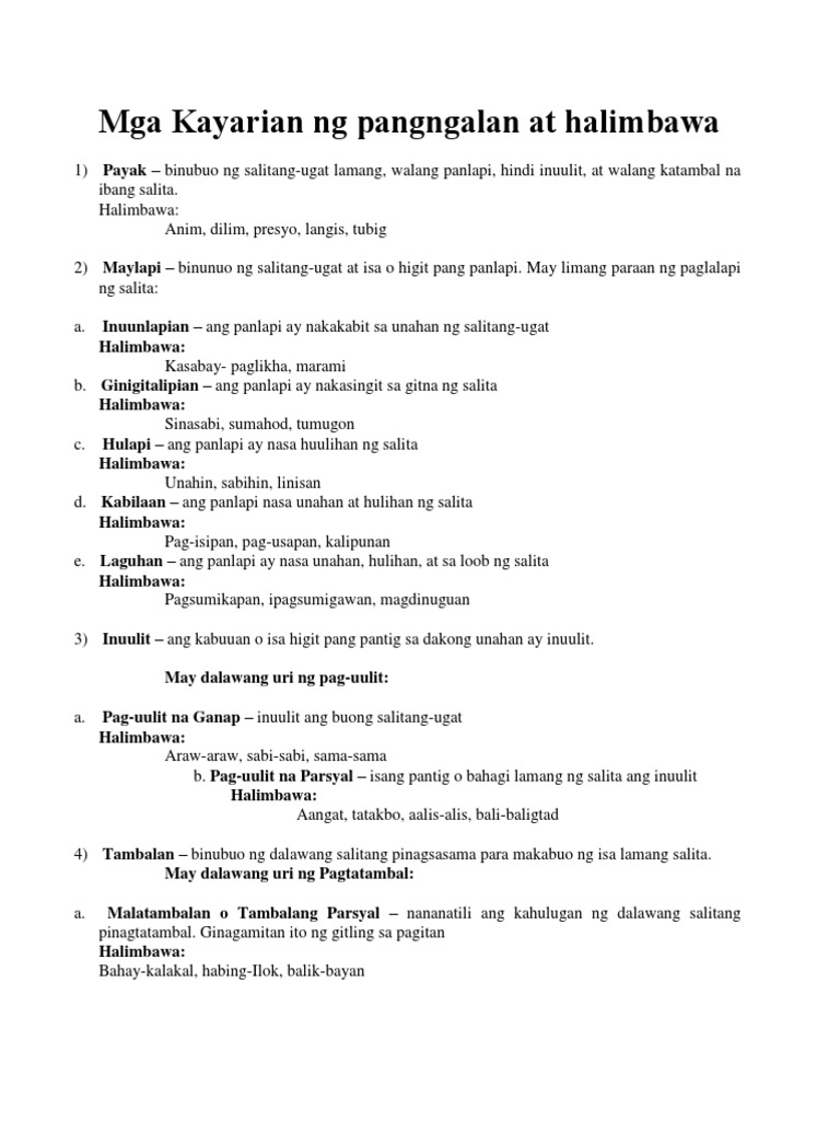 Mga Kayarian NG Pangngalan at Halimbawa | PDF