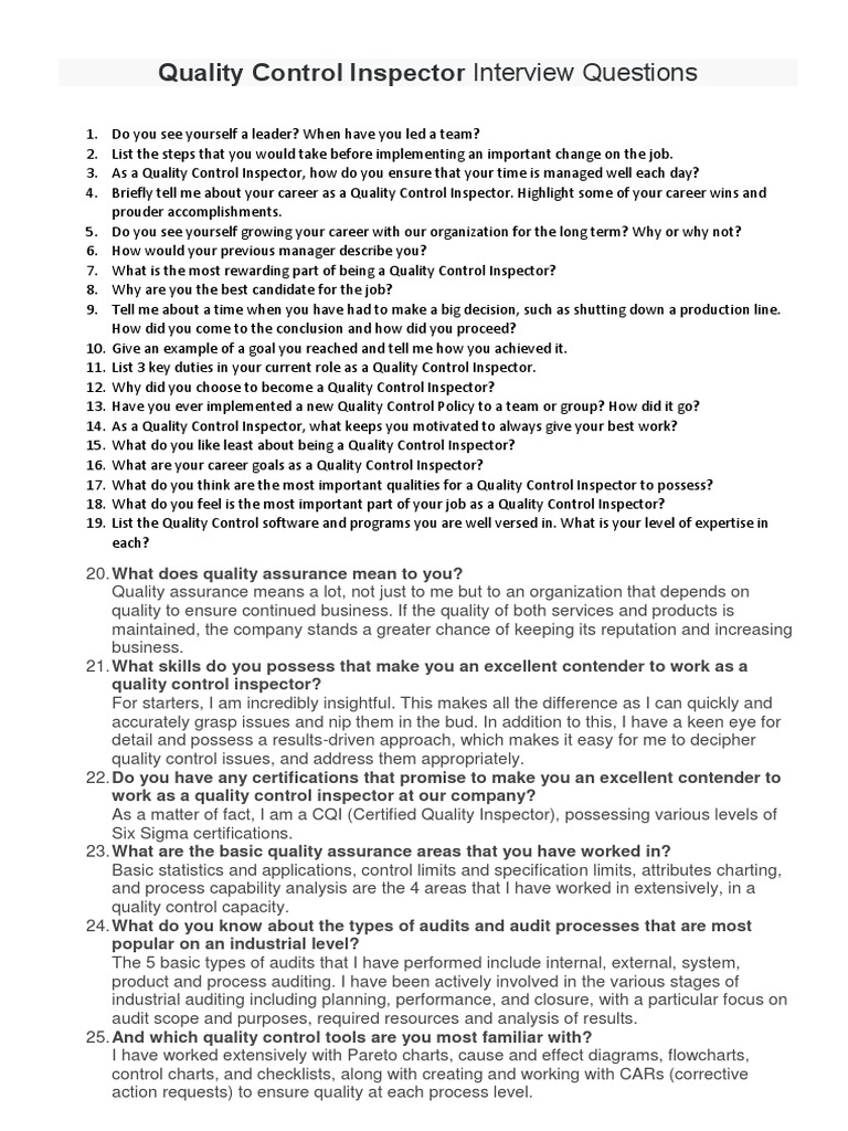 Quality Control Inspector Interview Questions | PDF | Quality Assurance ...
