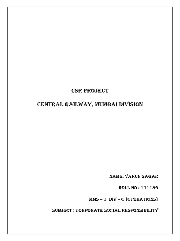 CSR Project Central Railway, Mumbai Division | PDF | Train | Corporate ...
