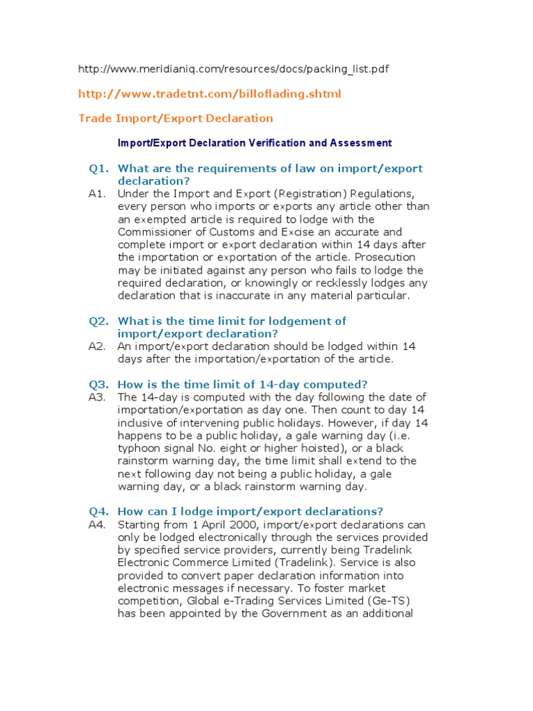 Hong Kong Import/Export Declaration Guide | PDF | Cargo | Bill Of Lading