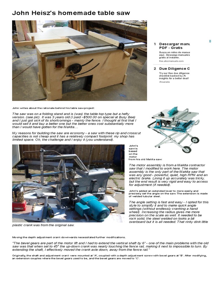 John Heisz's Homemade Table Saw Plans | PDF | Gear | Manufactured Goods