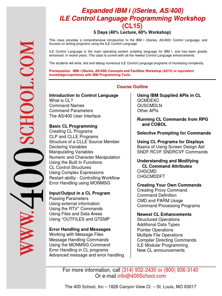 Expanded Ibm I Iseries As400 Ile Control Language Programming Workshop Download Free Pdf 2386