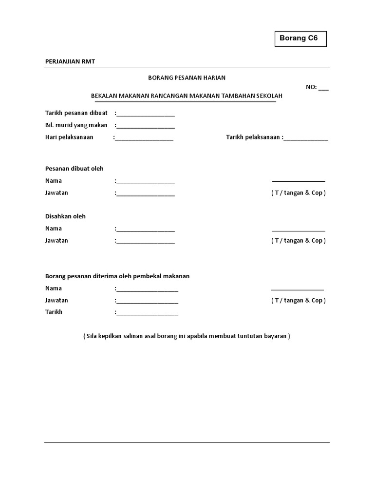 Borang c6 Pesanan RMT | PDF