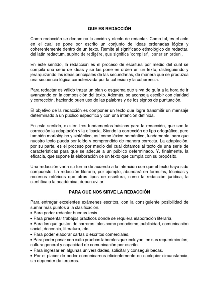 Que Es Redaccion y Para Que Sirve | Escritura | Prueba (evaluación)